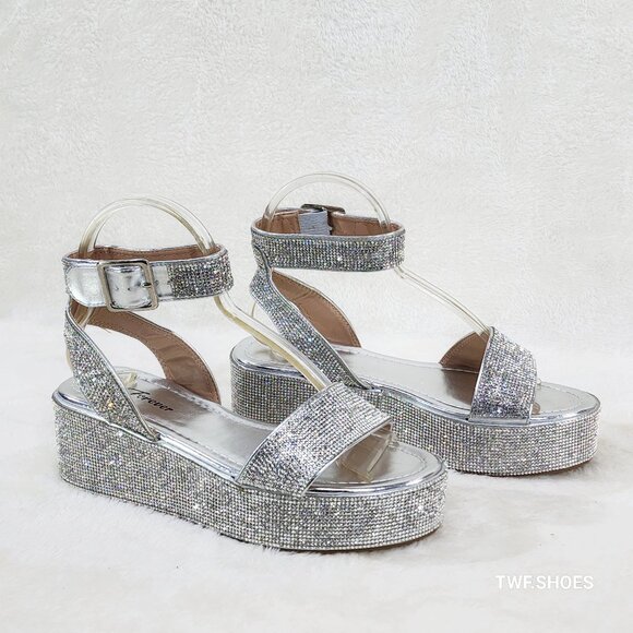 Forever Yours | Shoes | Flashy Silver Ankle Strap Sparkling Rhinestone ...
